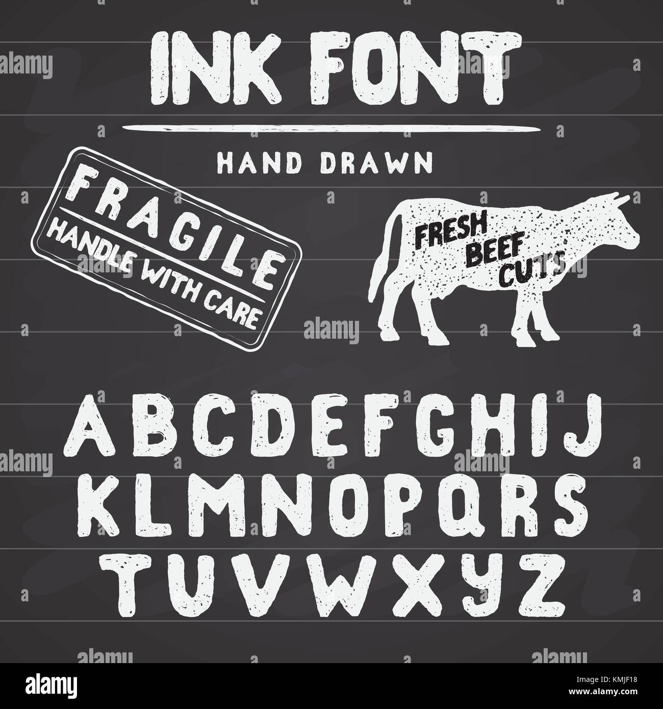 Timbre d'encre fait main. police alphabet manuscrites. vintage retro ...