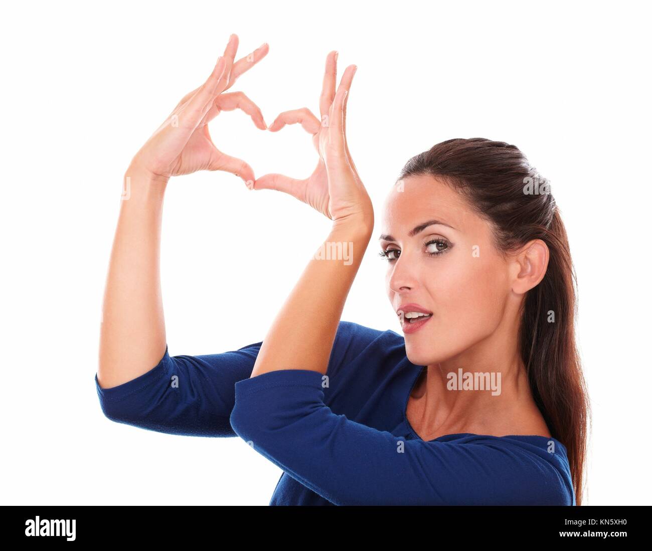 Jeune femme faisant signe de la main Banque de photographies et d ...