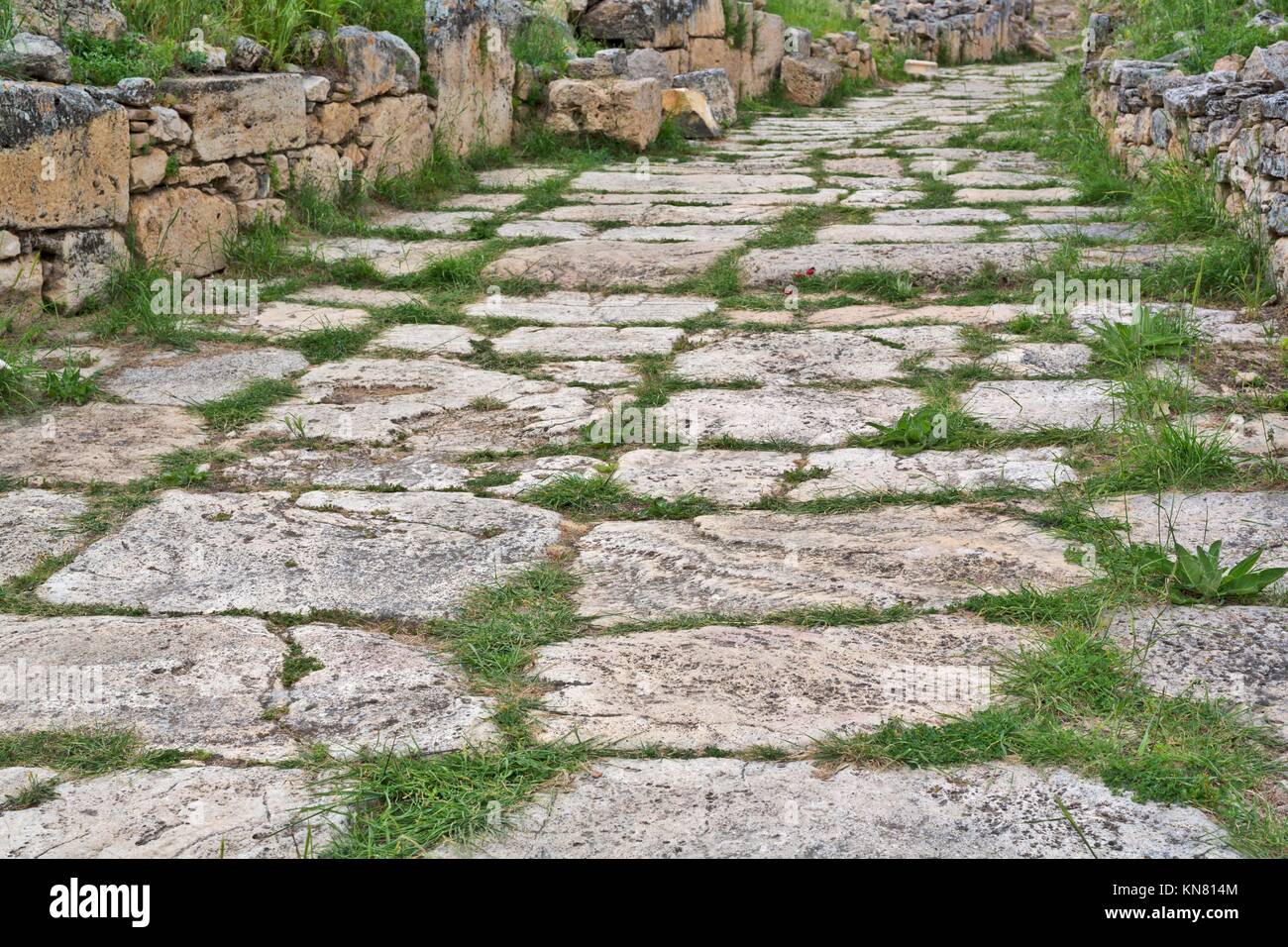 Ancienne route pavée avec des plaques de pierre naturelle Photo Stock ...