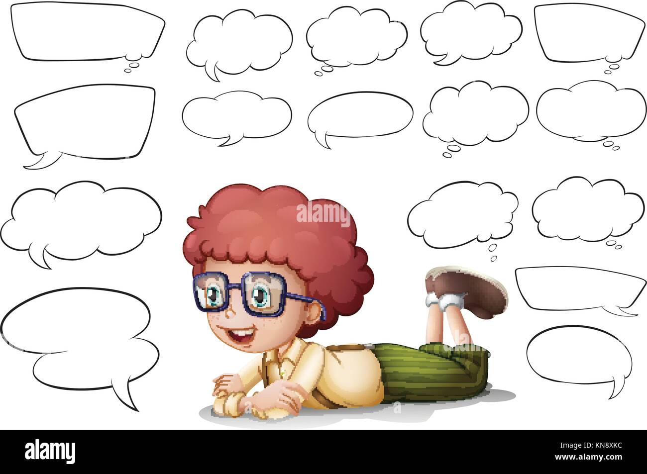 Illustration d'un garçon et les différentes formes de légendes sur fond ...