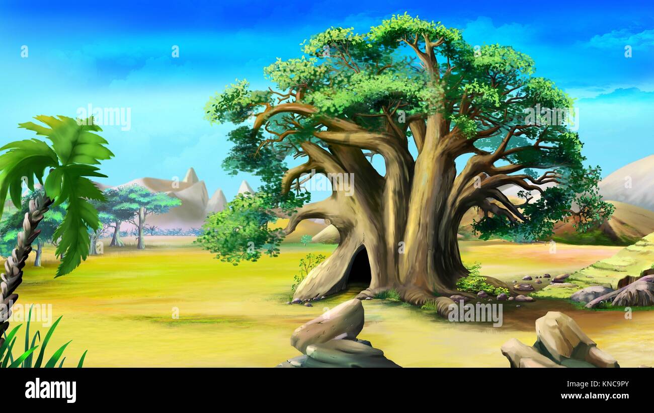 Baobab Dans La Savane Verte Banque d'image et photos - Alamy