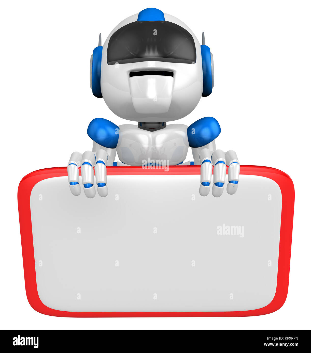 Robot bleu est la tenue d'un tableau avec les deux mains. 3D Créer un ...