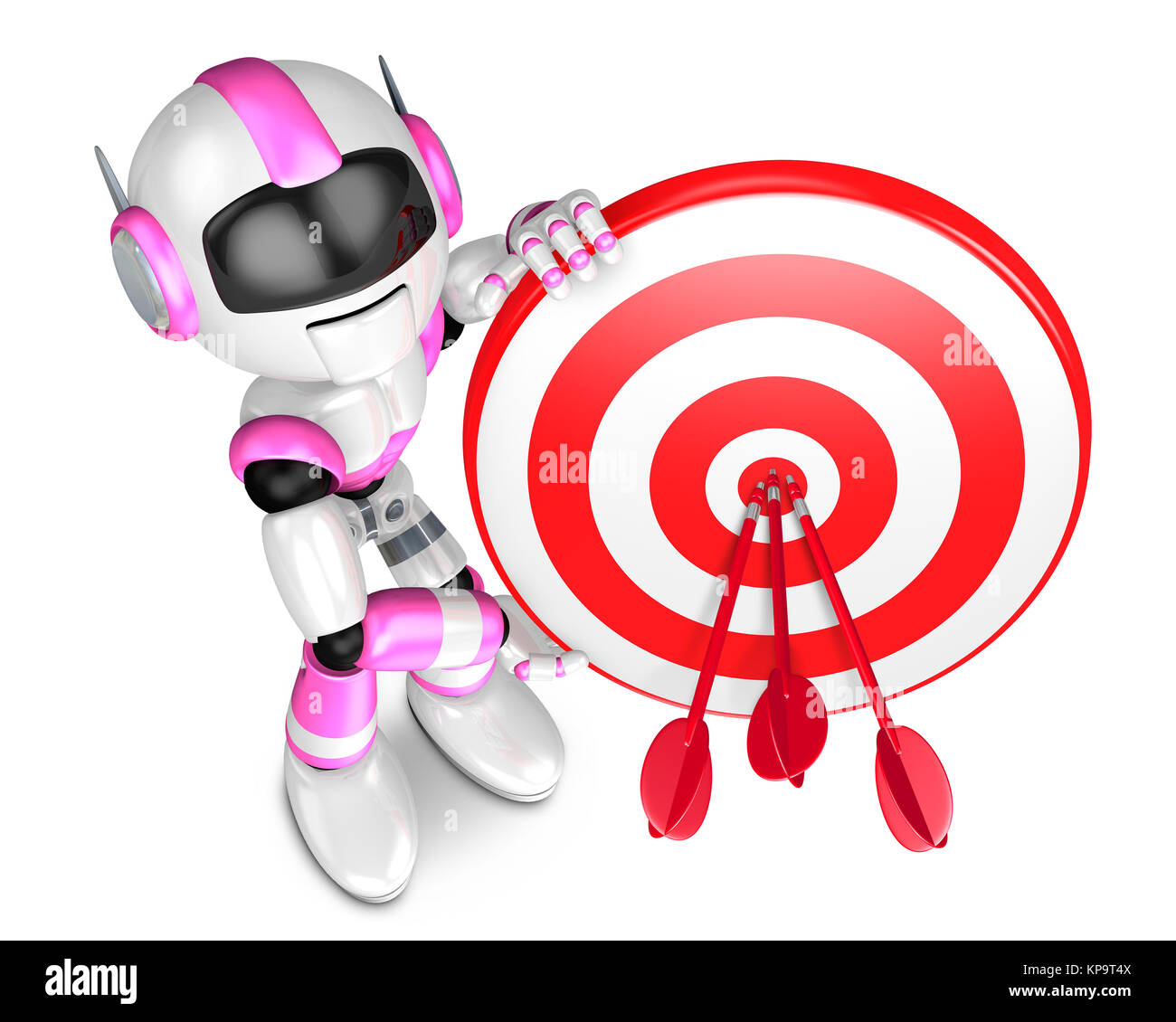 Robot rose tenant un grand jeu de fléchettes. 3D Créer un robot ...