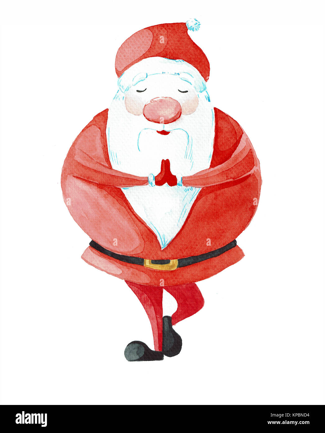 Cartoon Père Noël dans l'une des poses de Yoga. Aquarelle peint isolé ...