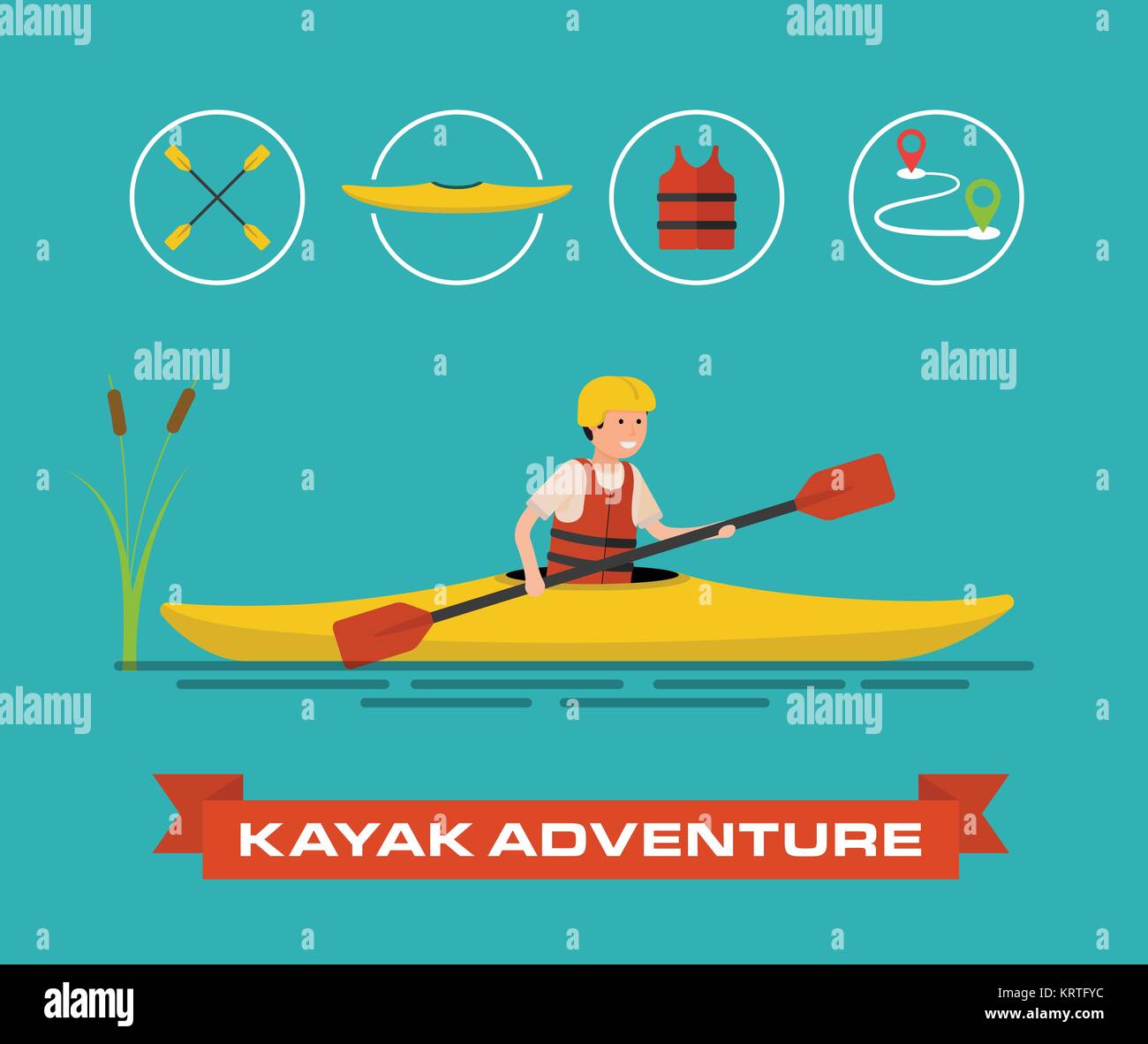 Vector illustration d'un dessin animé en kayak. L'homme entraîne le ...