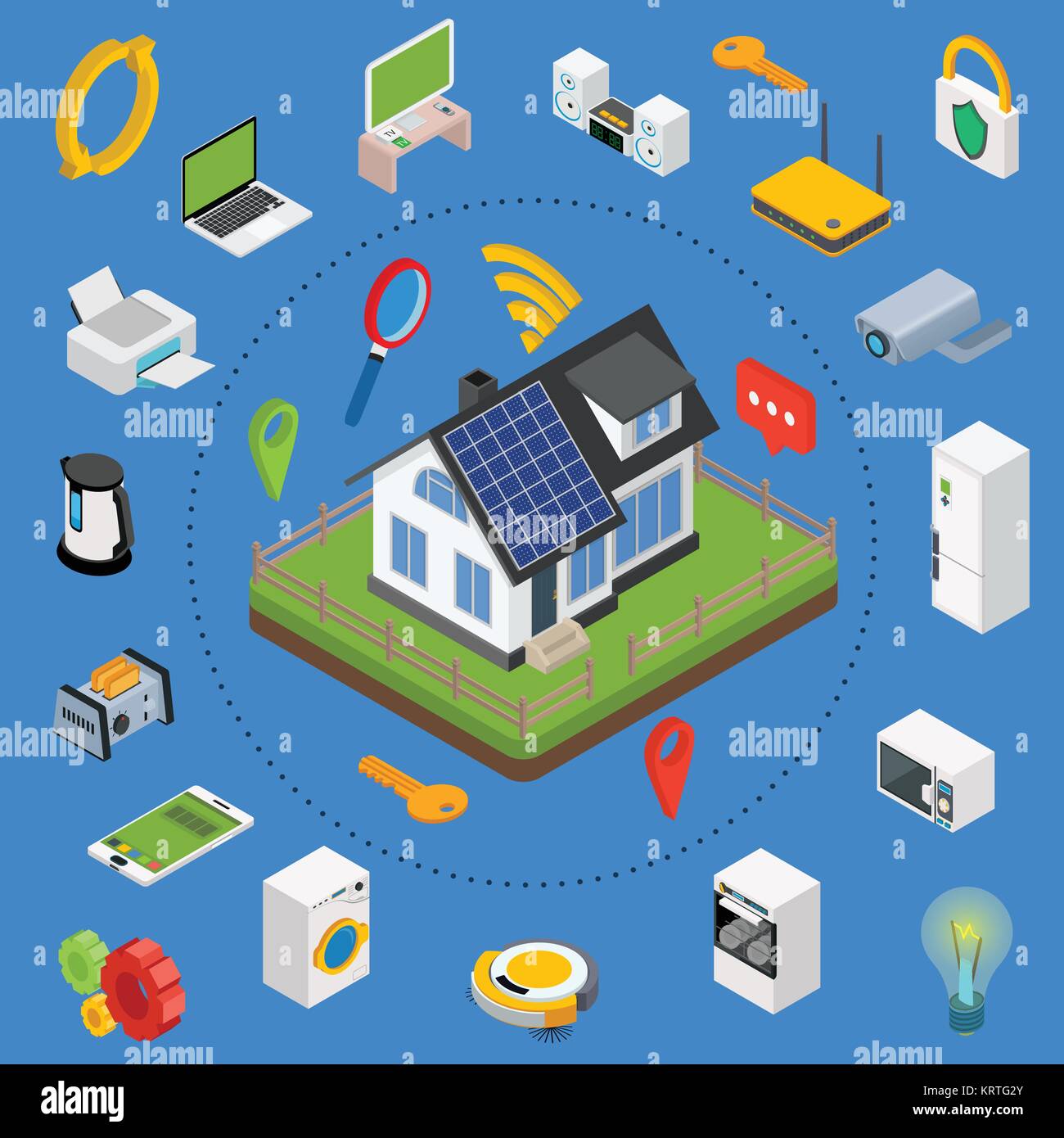 Smart home. Style de dessin isométrique vector illustration concept de ...