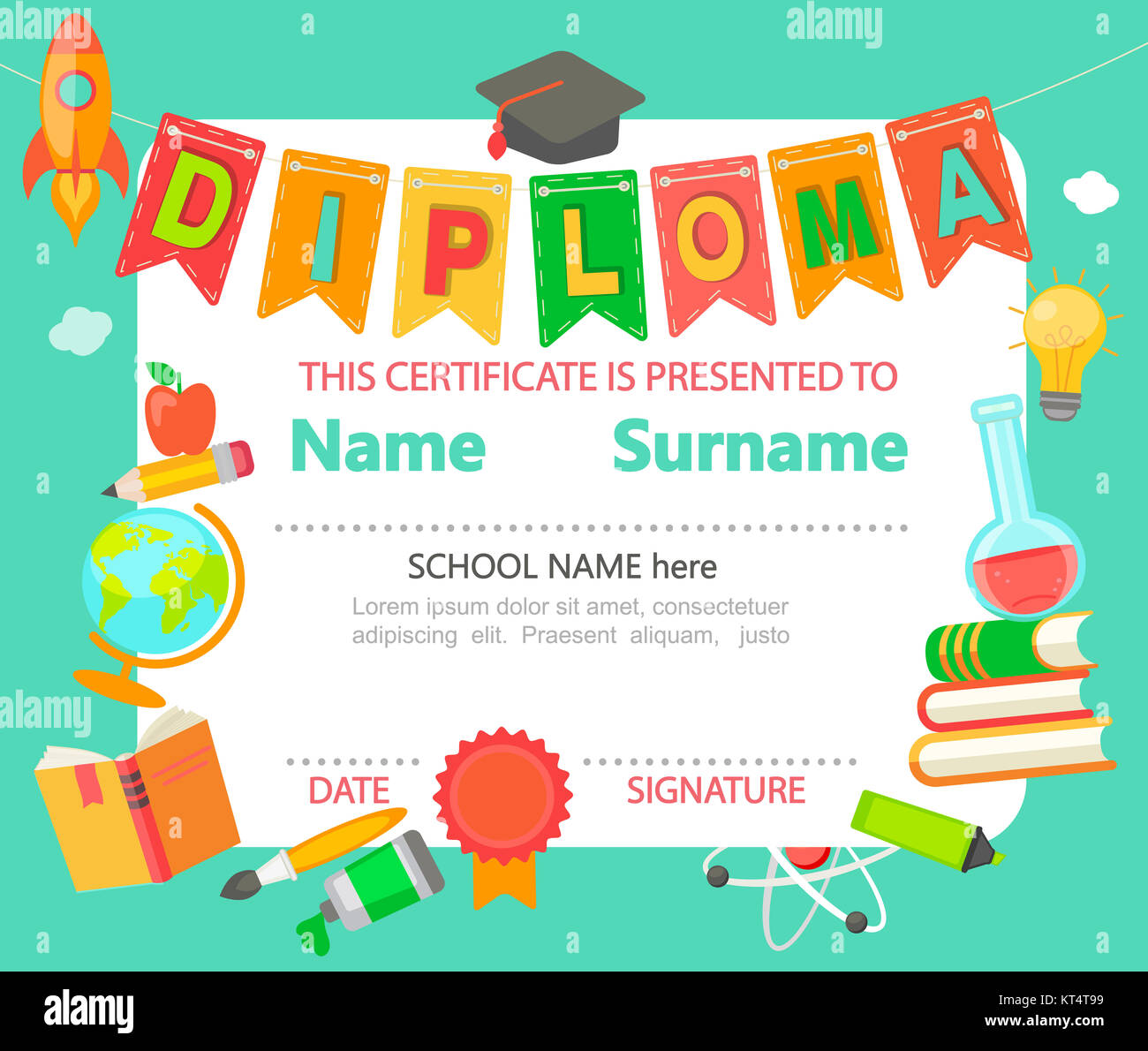 Kids diploma certificate background design Banque de photographies et d ...
