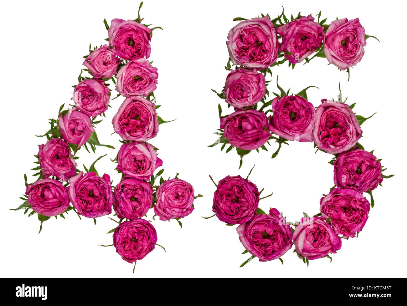 Chiffre arabe 45, quarante cinq, à partir de fleurs de rose, rouge ...