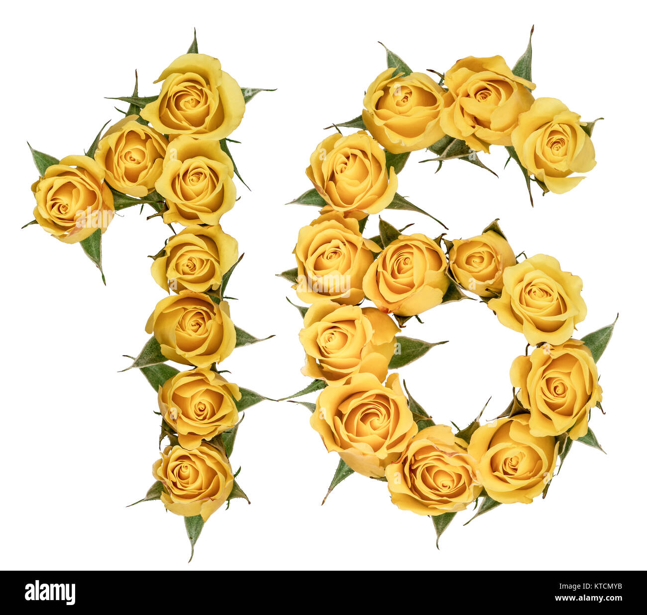 Chiffre arabe 16, 16 ans, à partir de fleurs de rose, jaune isolé sur ...