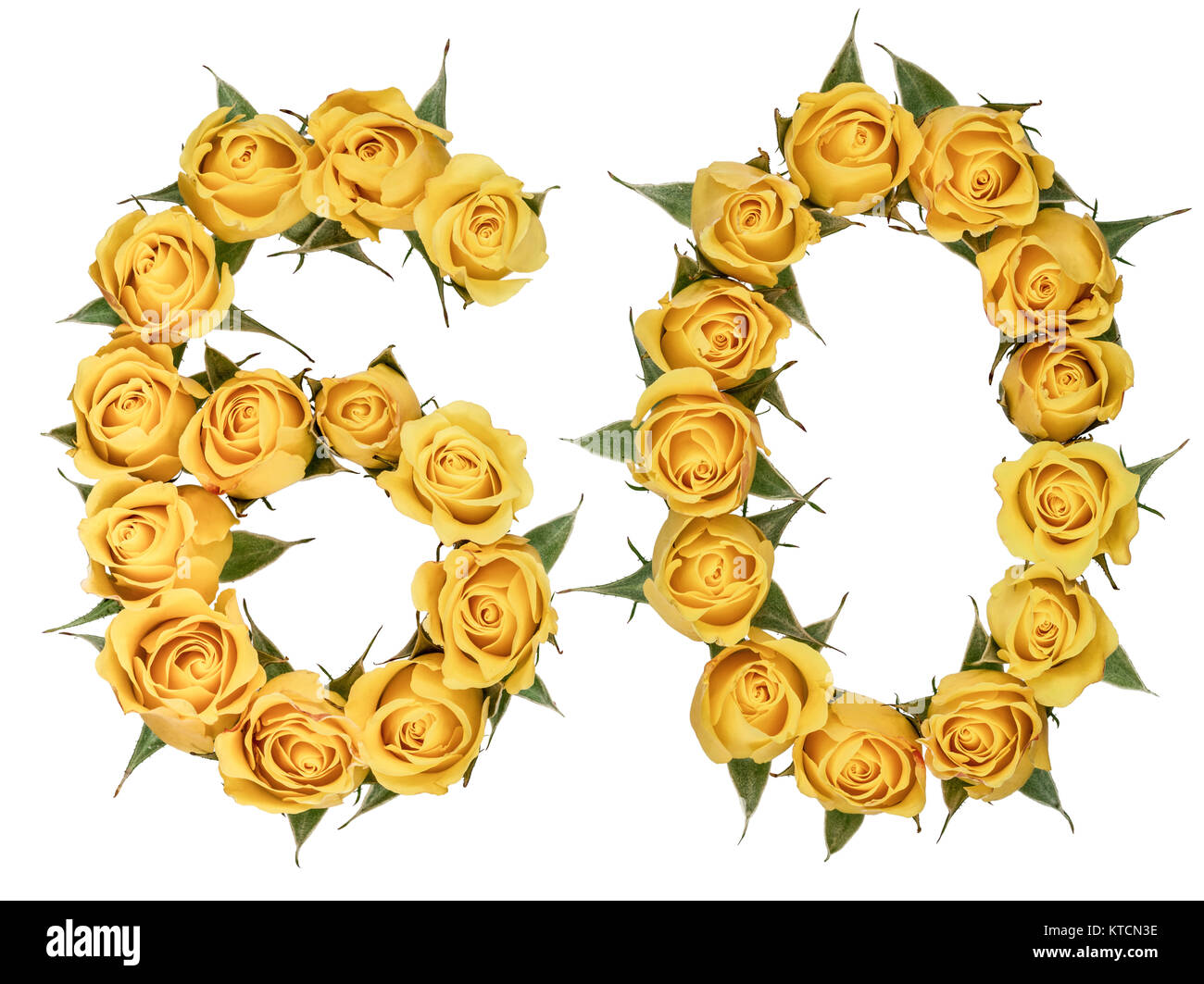 Chiffre arabe 60, 60 ans, à partir de fleurs de rose, jaune isolé sur ...