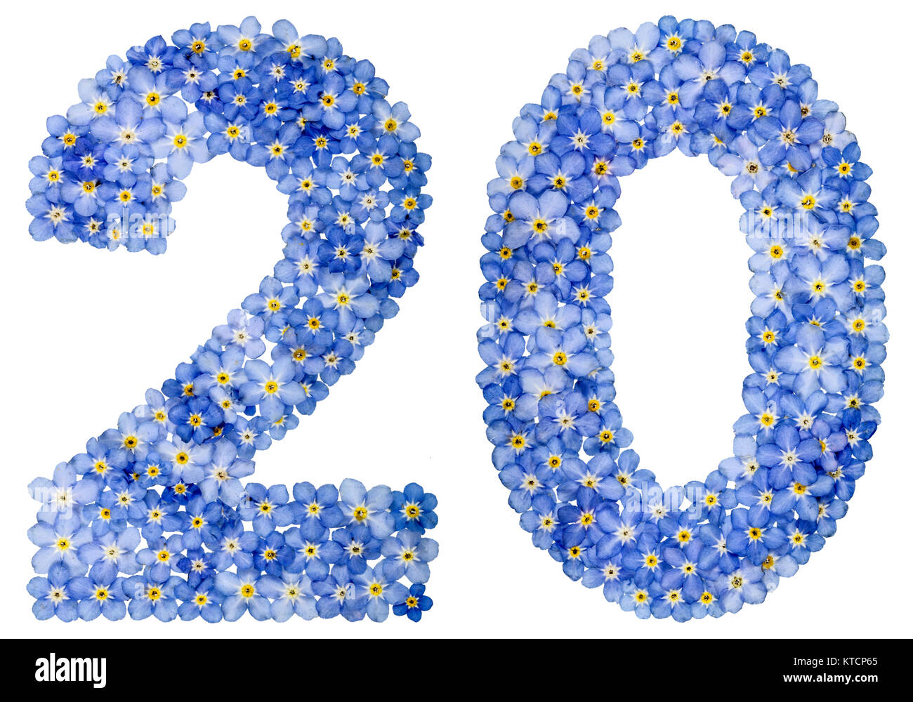 Chiffre arabe 20, vingt, de blue forget-me-not fleurs, isolé sur fond ...