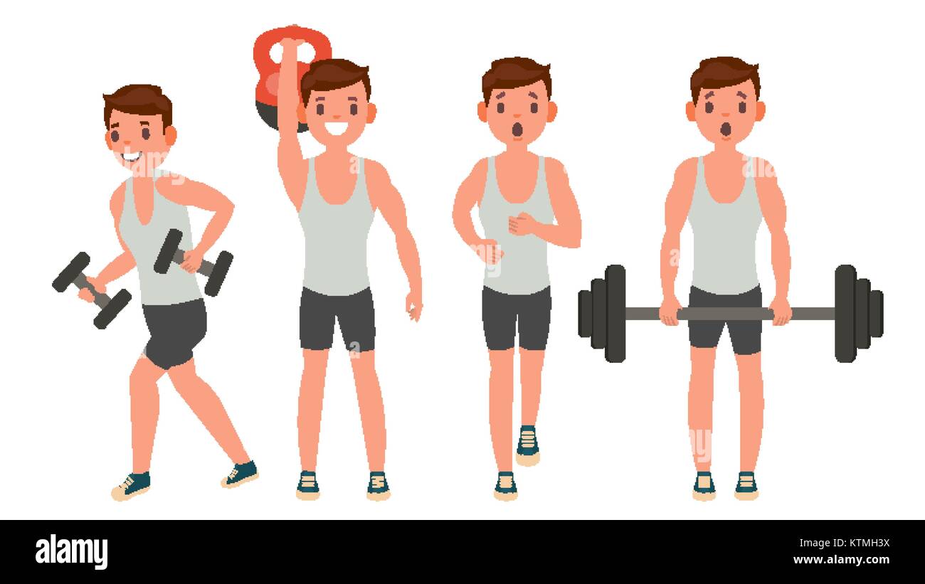 Vecteur de l'homme remise en forme. Différentes poses. Faire de l ...
