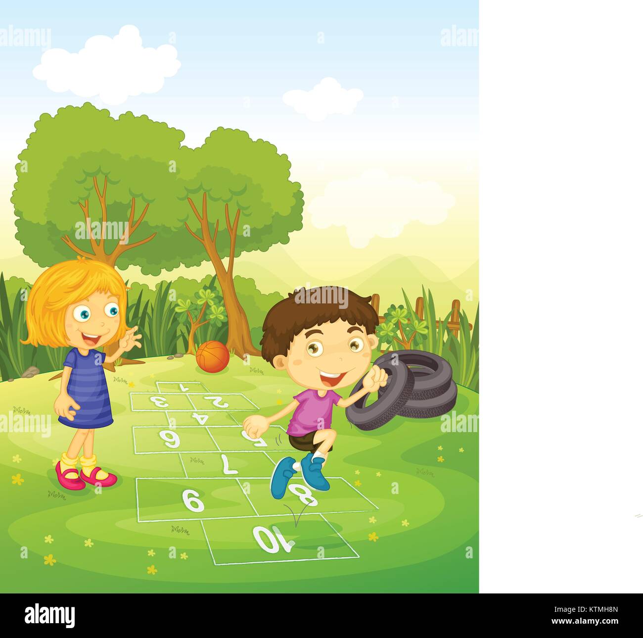 Fille jouant à la marelle Banque d'images vectorielles - Alamy