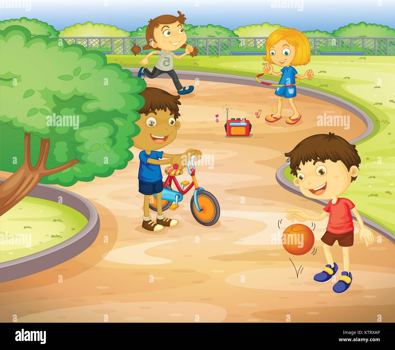 Illustration Dun Des Enfants Qui Jouent Dans Le Jardin Image