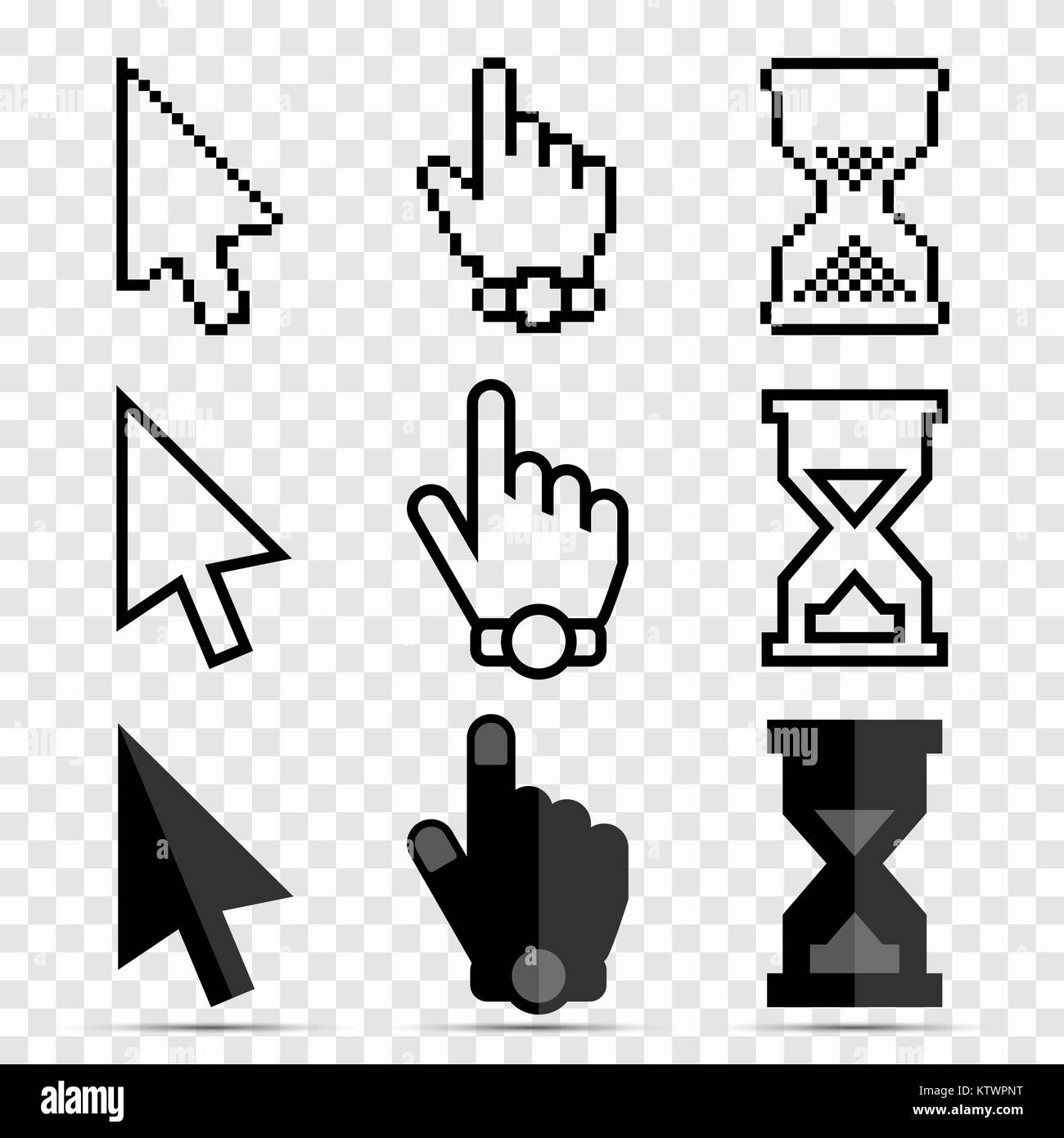Curseur de souris Icon Set - Pixel et flèches lisse, les mains et les ...