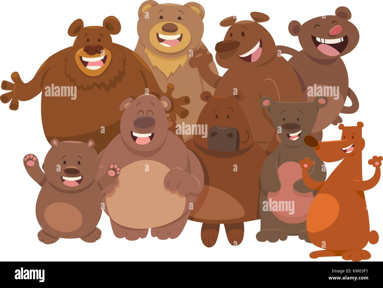 Cartoon Illustration de Happy Ours sauvages Groupe Caractères Animaux ...