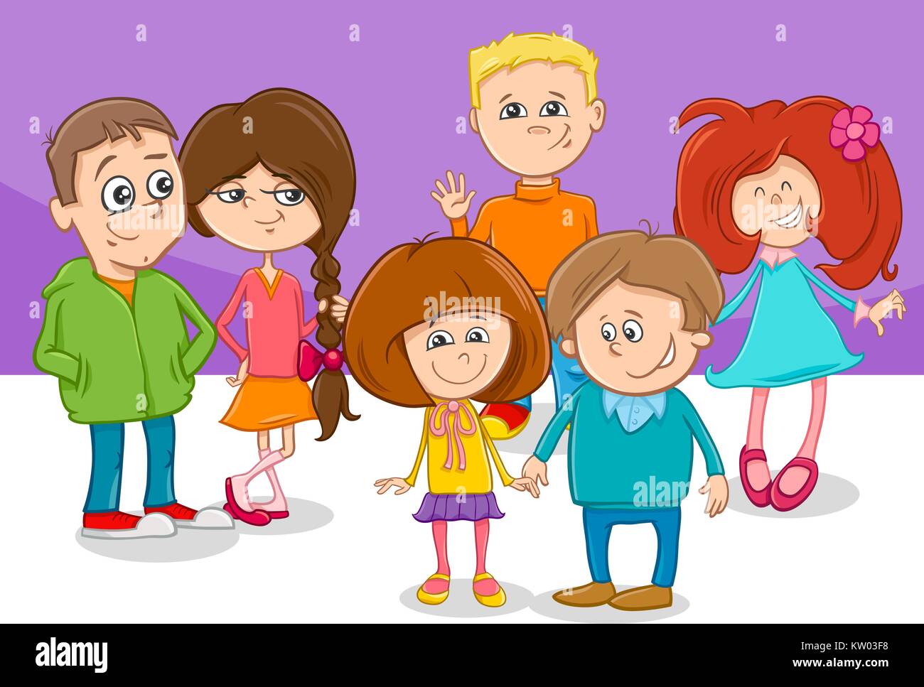 Cartoon Illustration d'enfants d'âge élémentaire ou maternelle Groupe ...