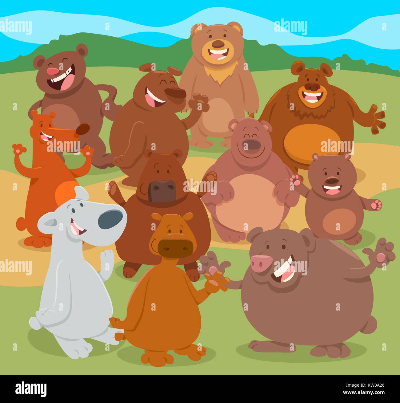 Cartoon Illustration de l'ours Bande dessinée Caractères Animaux Group ...
