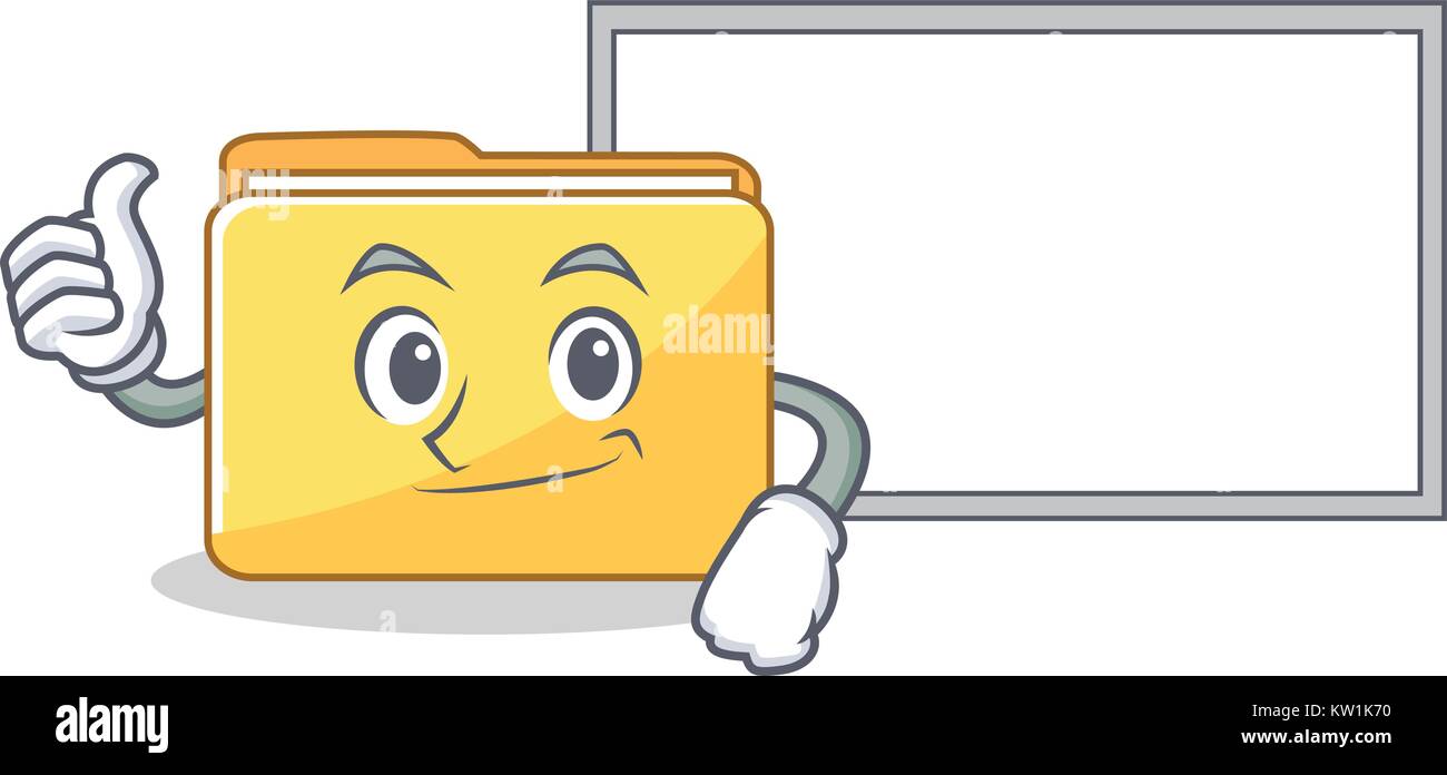 Thumbs up with board caractère dossier cartoon style Image Vectorielle ...