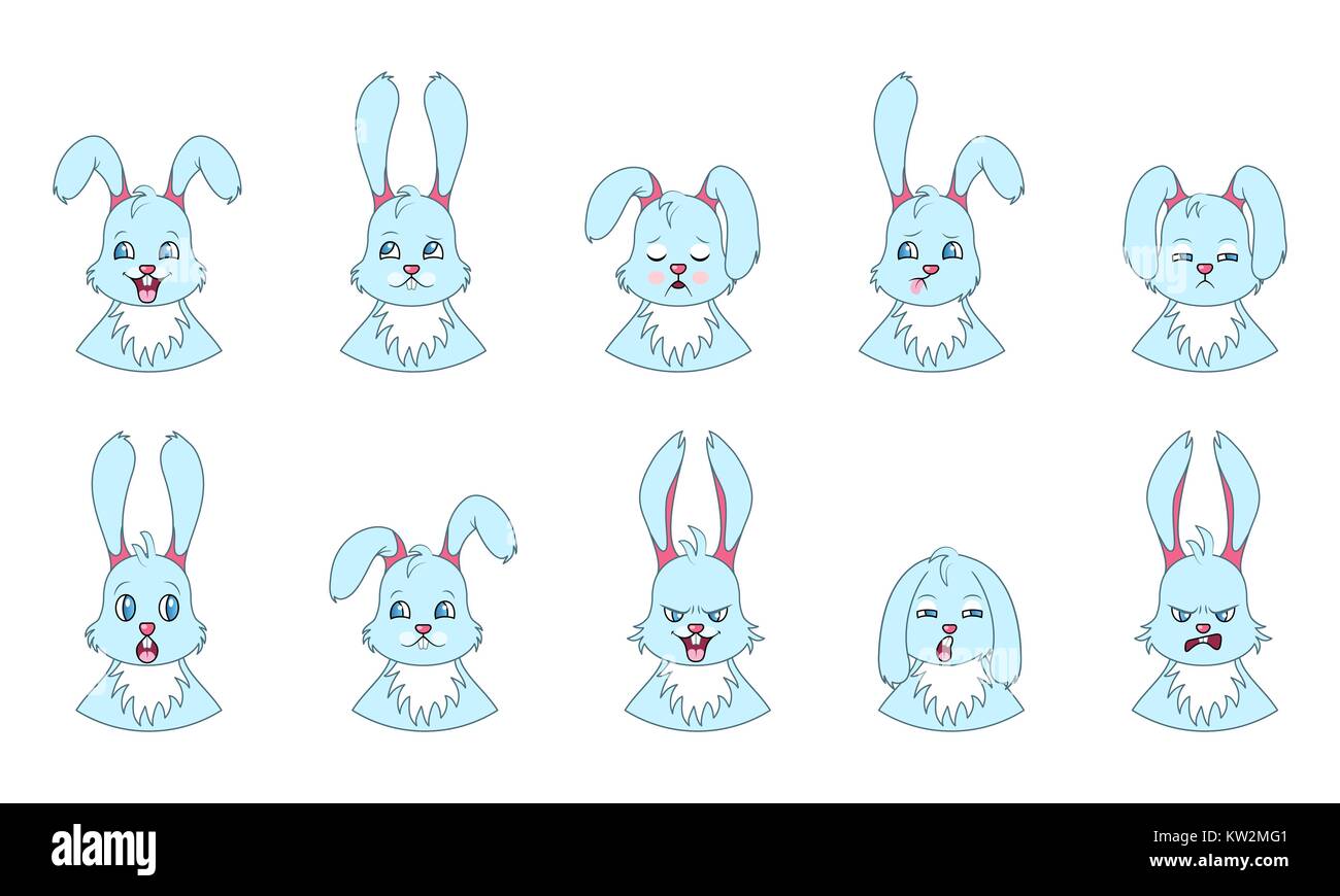 Chefs de lapin aux différentes émotions - sourire, triste, la colère, l ...