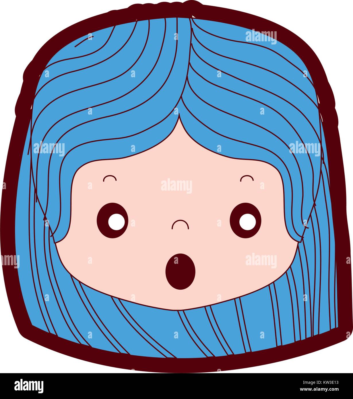La couleur de ligne girl head avec hairstyle et effrayé face vector ...