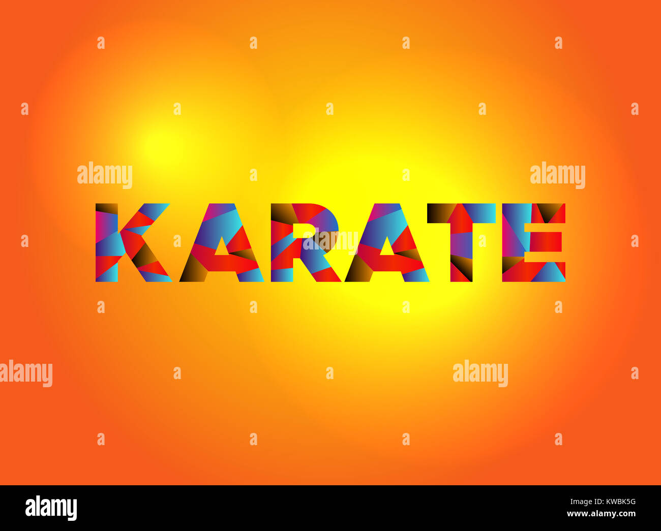 Le mot karaté écrit en word art fragmenté colorés sur un fond vibrant ...