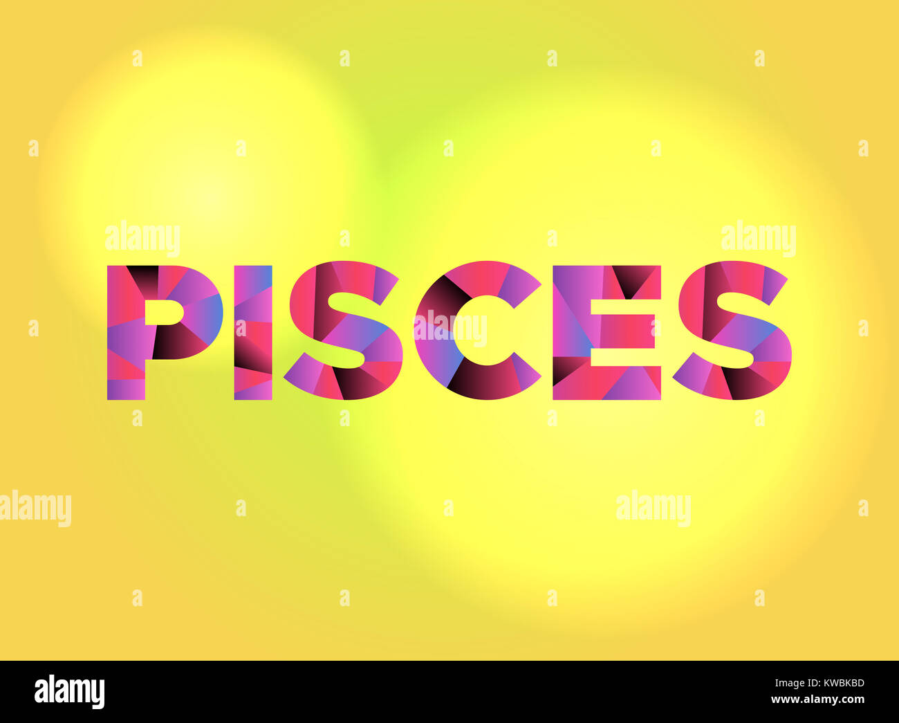 Le mot poisson écrit en word art fragmenté colorés sur un fond vibrant ...