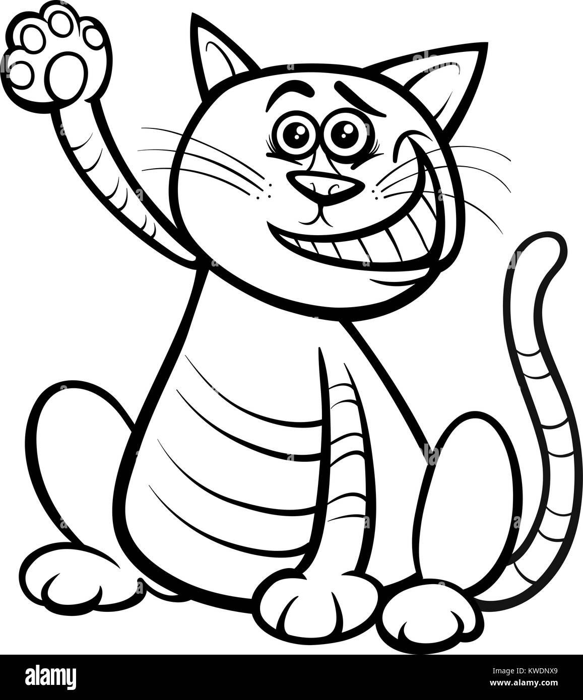 Cartoon noir et blanc Illustration of Cute cat ou chaton personnage ...