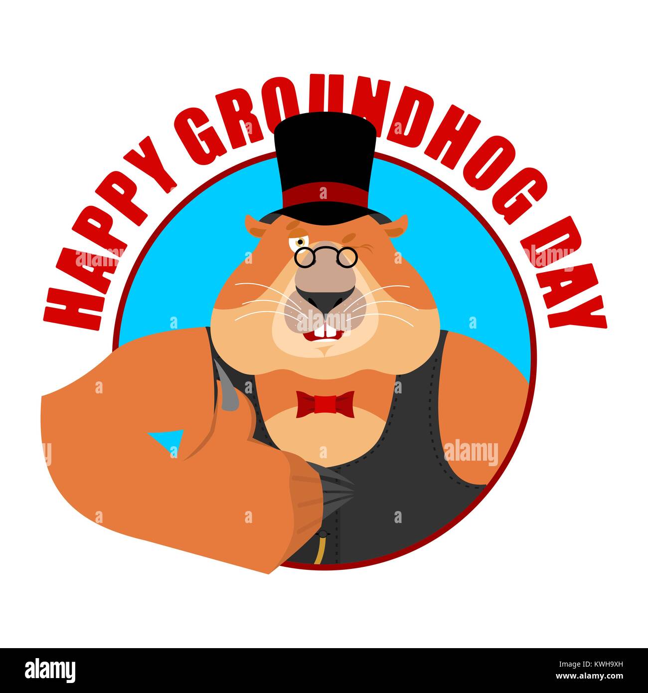 Emblème du jour de la marmotte. Marmotte en hat Thumbs up et clins d ...