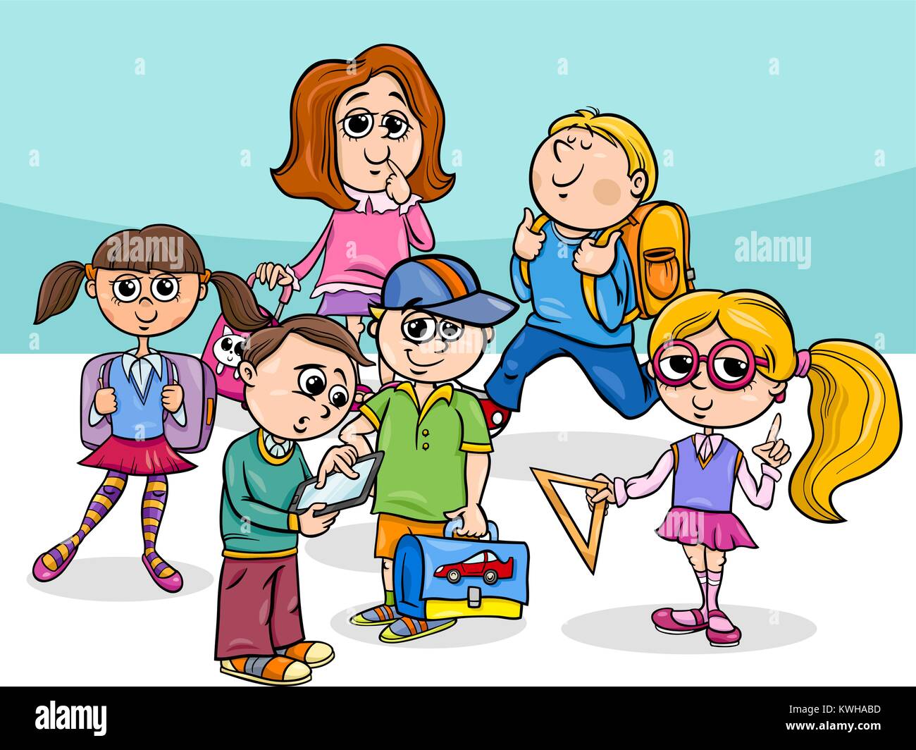 Cartoon Illustration de l'école élémentaire Les élèves ou groupe de ...