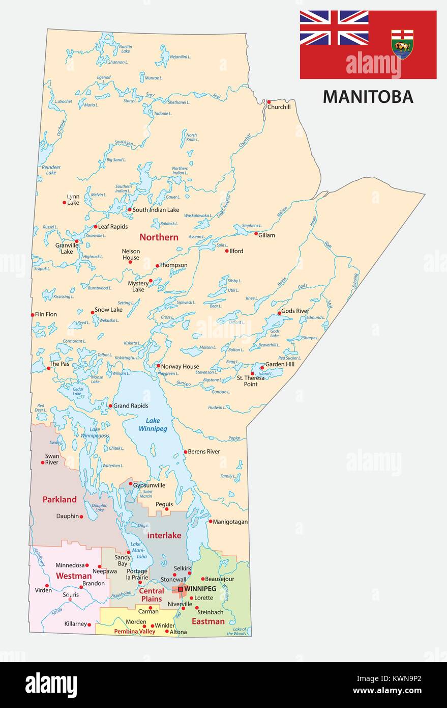 Carte administrative du manitoba Banque d'images vectorielles - Alamy