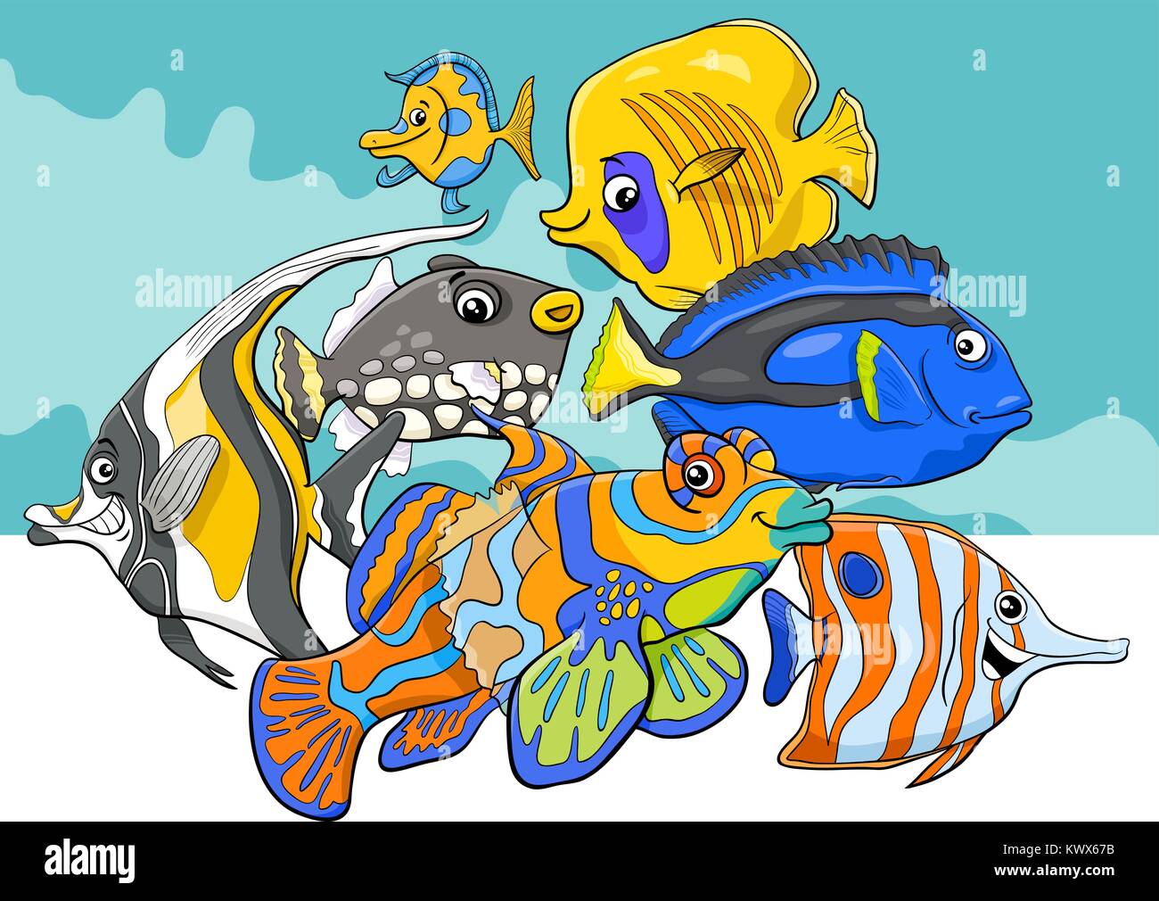 Cartoon Illustration de poisson tropical Sea Life Groupe Caractères ...