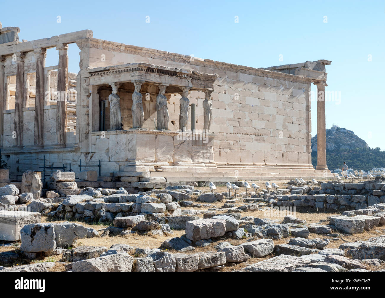 Arrière-plan panoramique avec Acropole, portique de cariatides ...