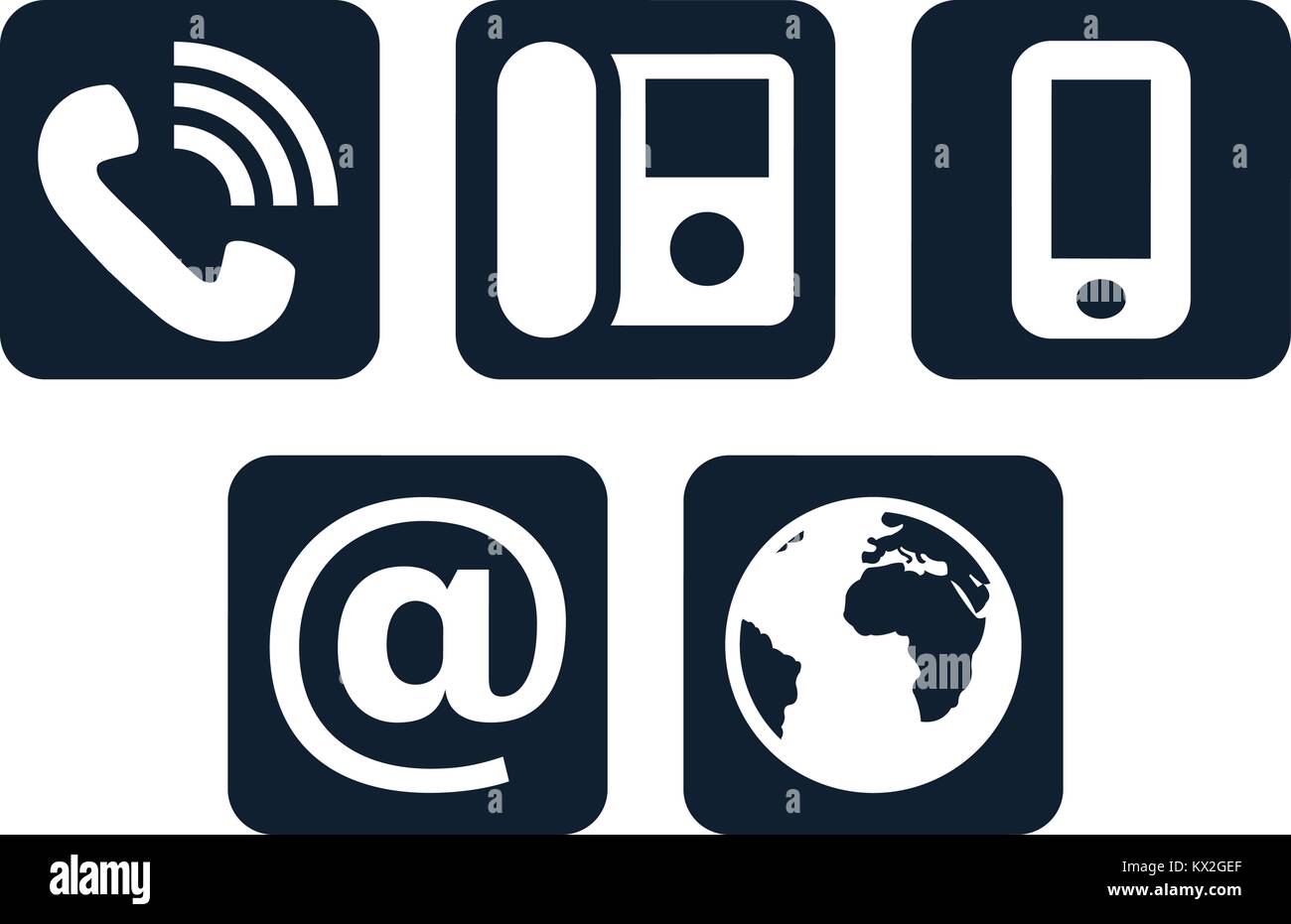 Contact icônes sur fond blanc. Symboles de communication en forme de ...