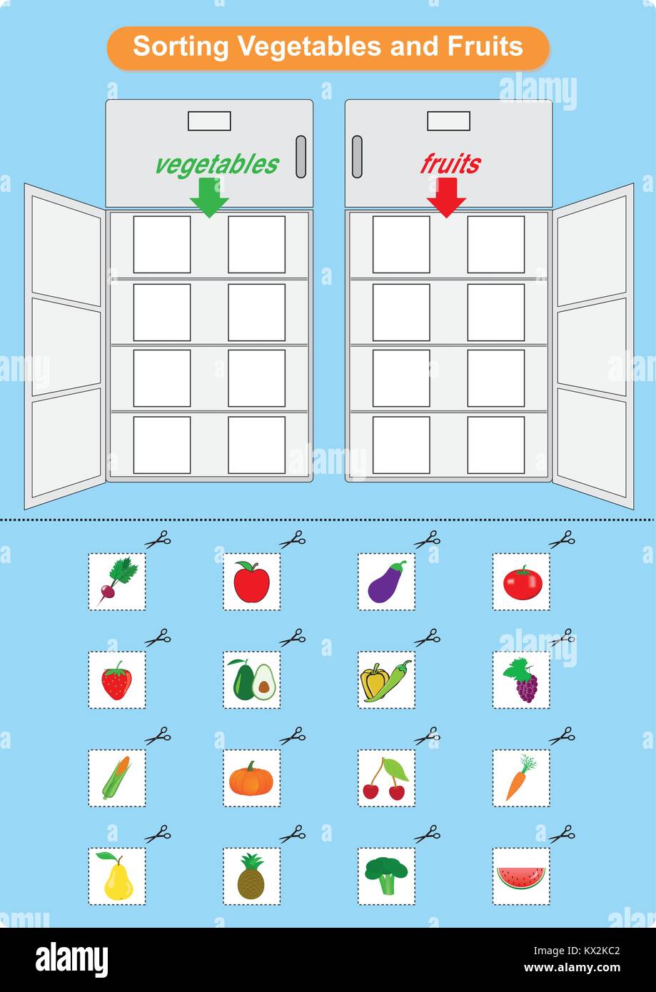 Le tri, fruits et légumes au réfrigérateur, feuille de calcul pour la ...