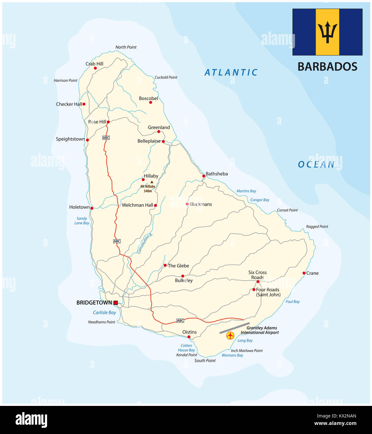 Mapa de carreteras de barbados Banque de photographies et d’images à ...