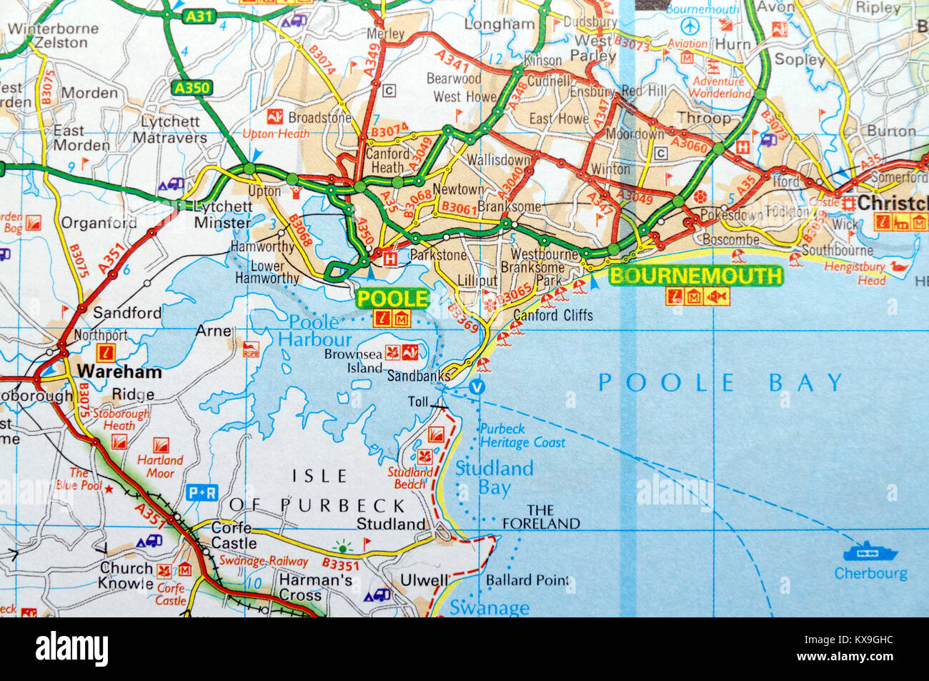 Carte routière du port de Poole et Bournemouth, Angleterre Photo Stock ...