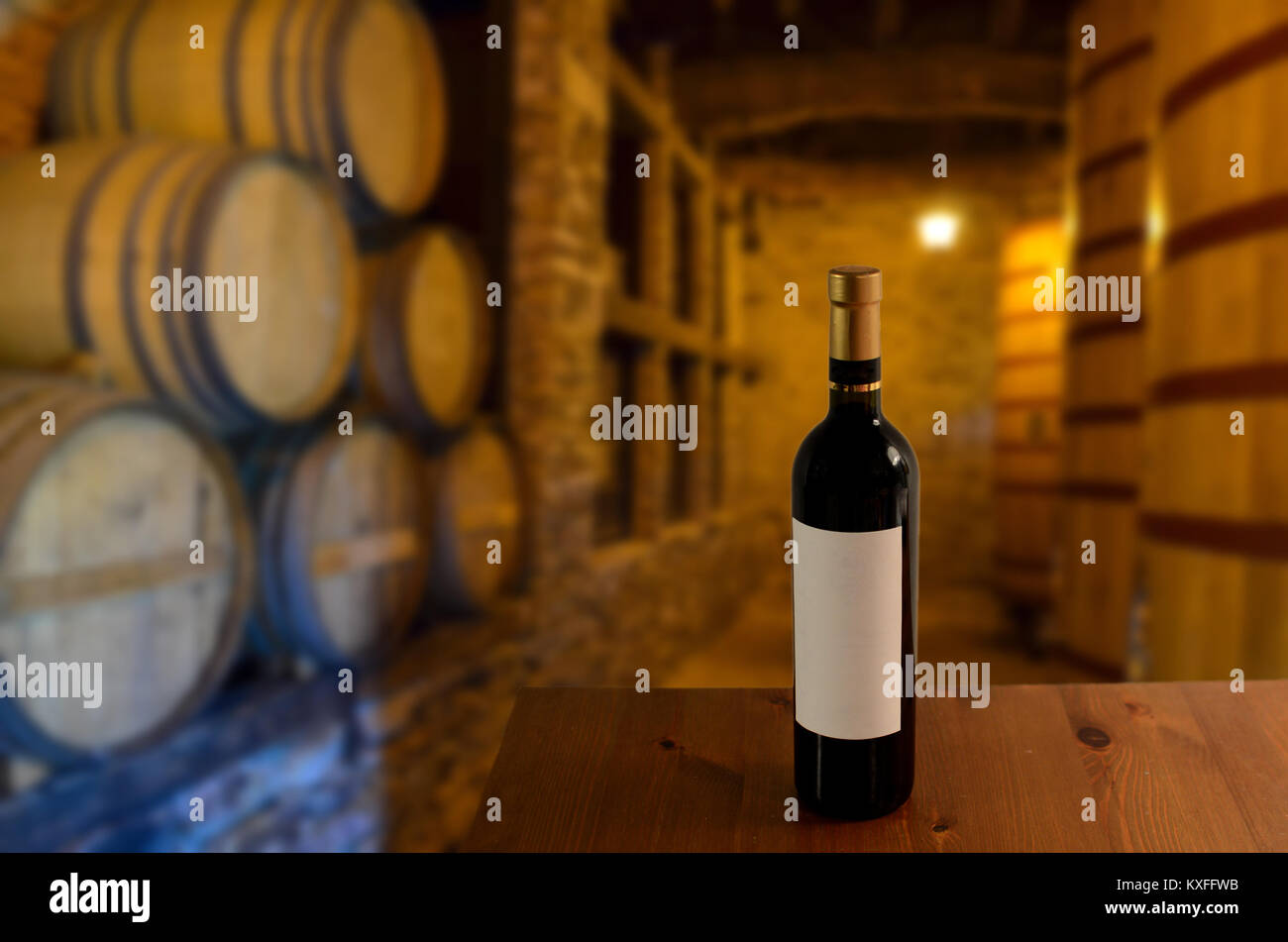 Dégustation de vin rouge dans une ancienne cave à vin avec des tonneaux ...