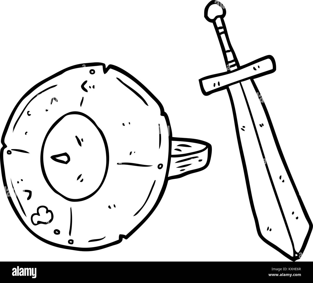 Le dessin des lignes d'un vieux gladiator le bouclier et l'épée Image ...
