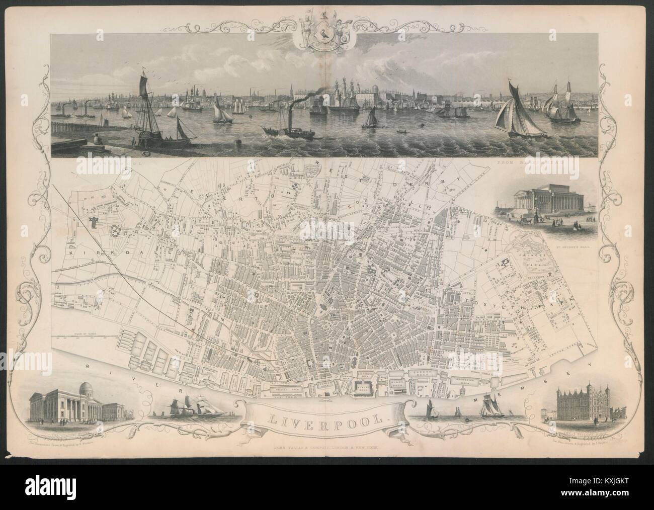 Plan de la ville antique de décoration Liverpool par Tallis, Rapkin et ...