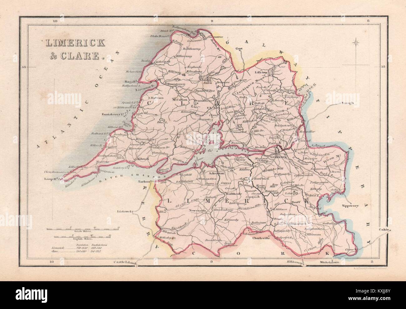 LIMERICK Antiques & CLARE county map par Alfred ADLARD. Irlande c1841 ...