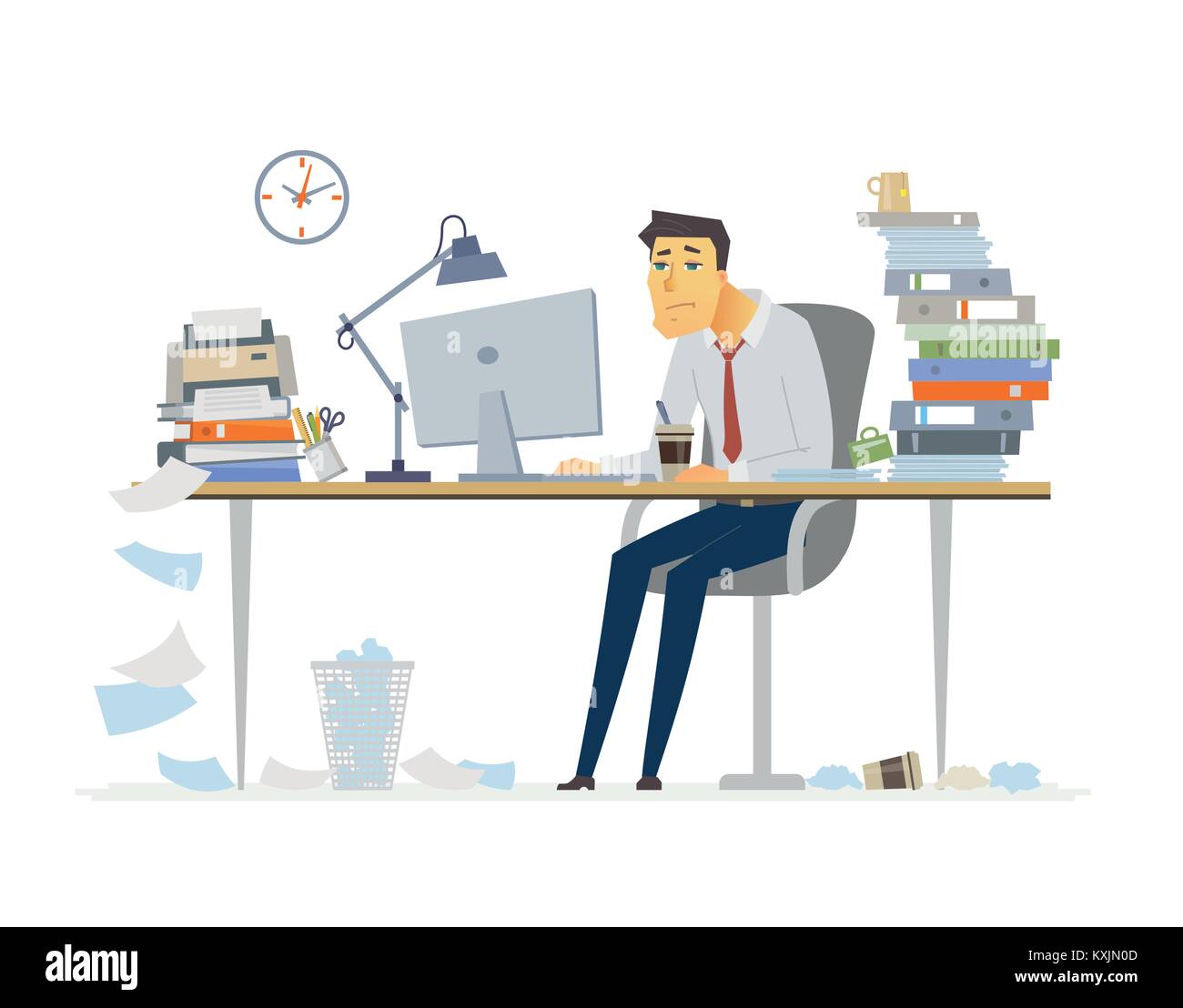 Fatigué office worker - cartoon illustration caractères personnes ...