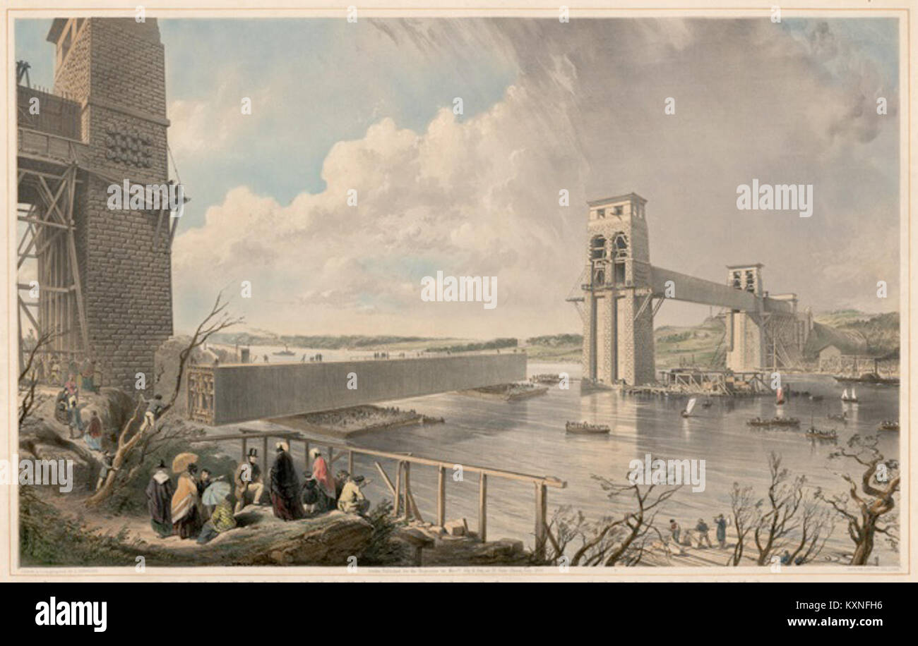 Le pont tubulaire Britannia, enjambant le détroit de Menai, est une ...