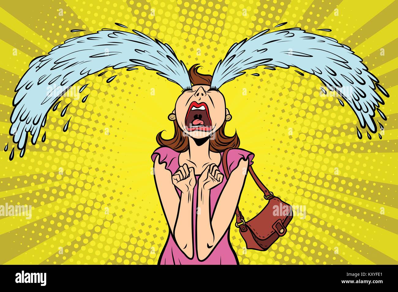 Femme drôle à pleurer, la grosses larmes. Caricature de bande dessinée ...