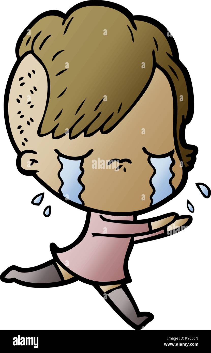 Cartoon girl crying running away Image Vectorielle Stock - Alamy