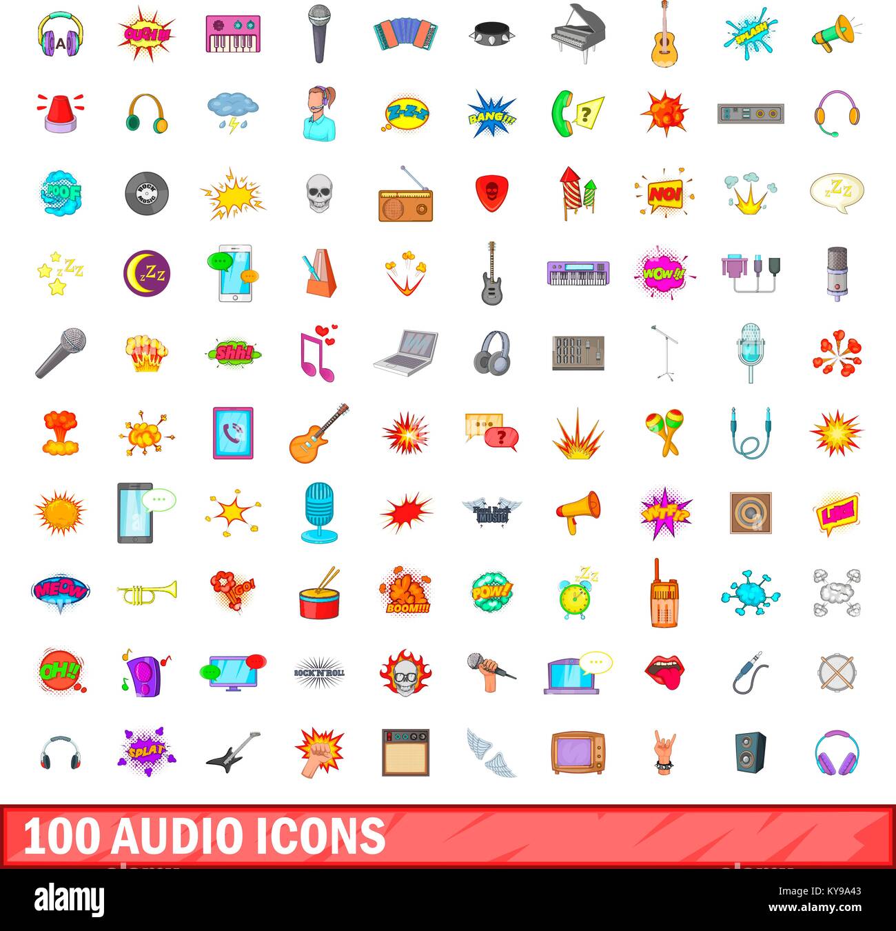 100 icônes audio situé dans le style dessin animé pour tout modèle ...