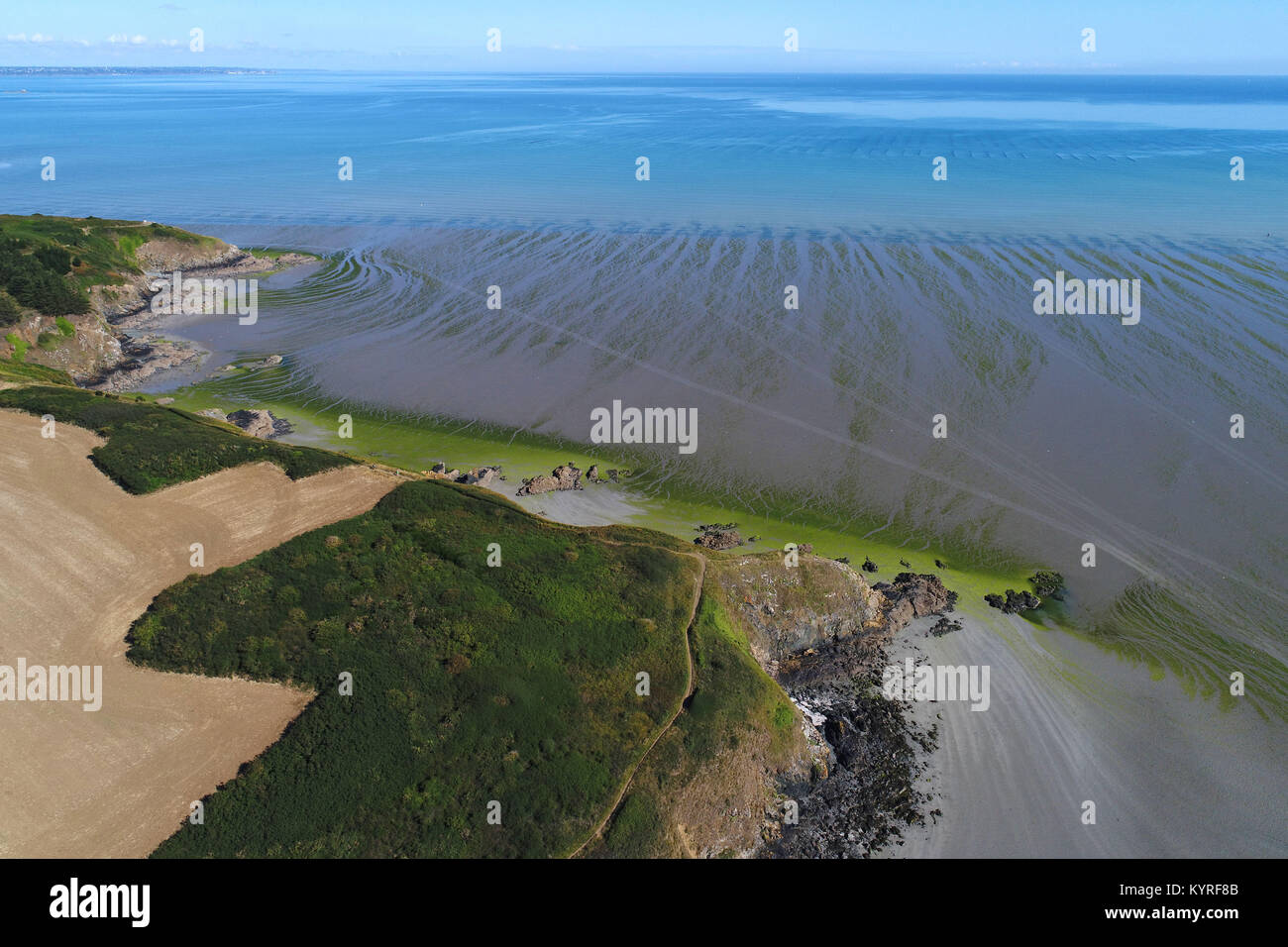 Hillion (Bretagne, nord-ouest de la France) : Vue aérienne de la côte ...