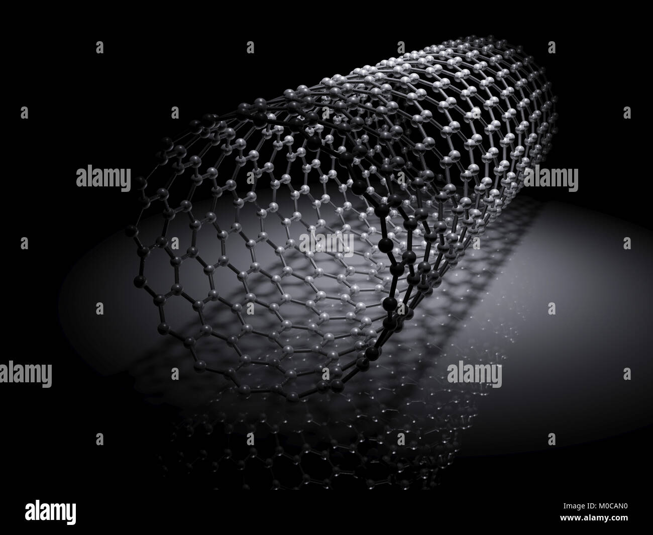 Schéma de structure moléculaire de nanotubes de carbone, des atomes de ...
