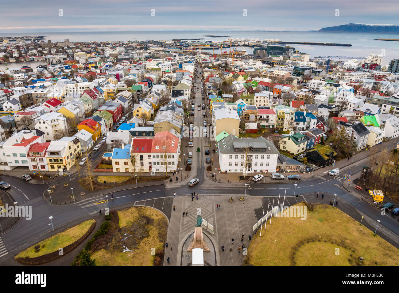 Scenic vue aérienne du centre-ville de Reykjavik, capitale de l'Islande ...