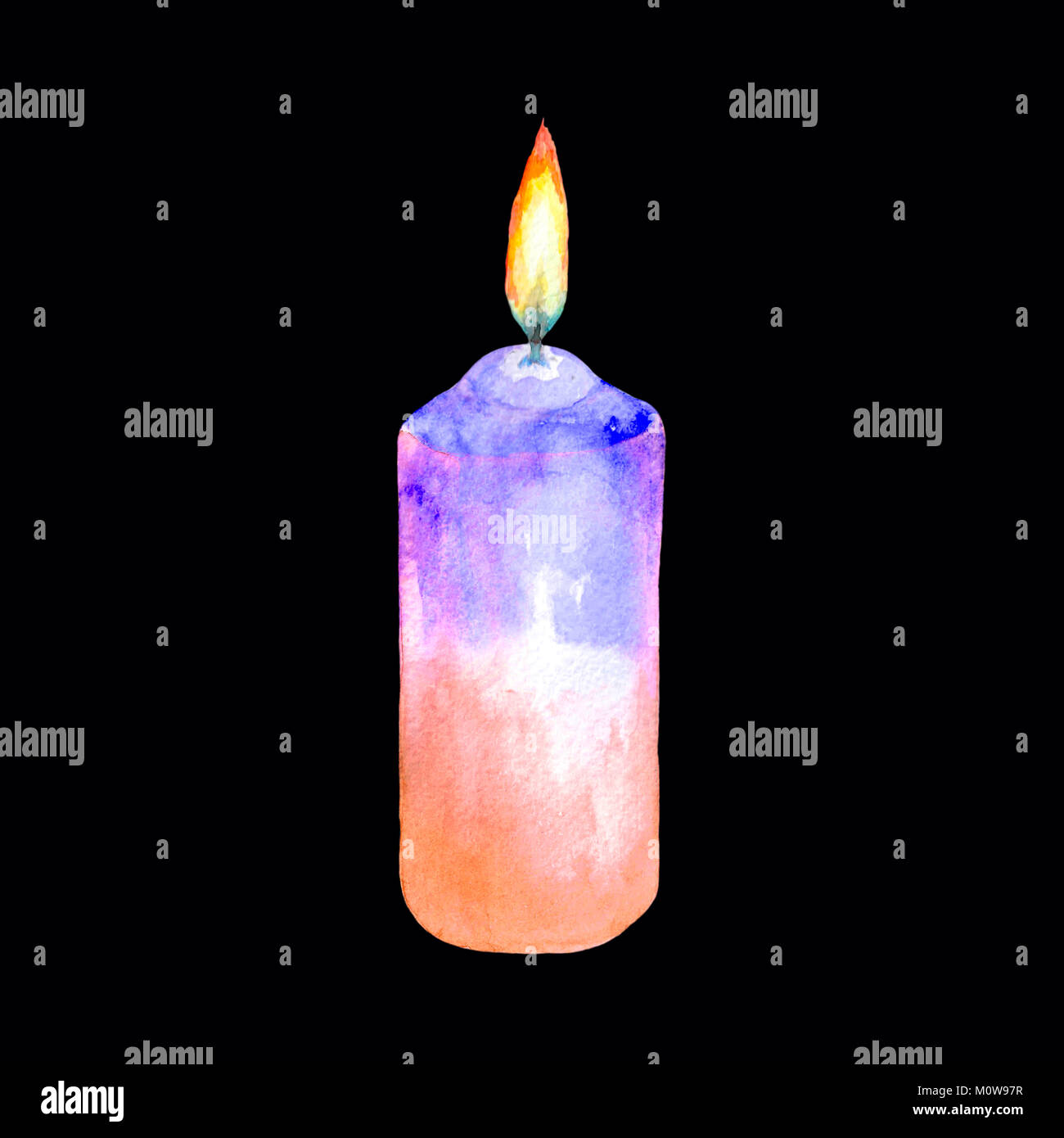 Illustration à l'aquarelle d'un cierge allumé bleu-rouge. Image d ...